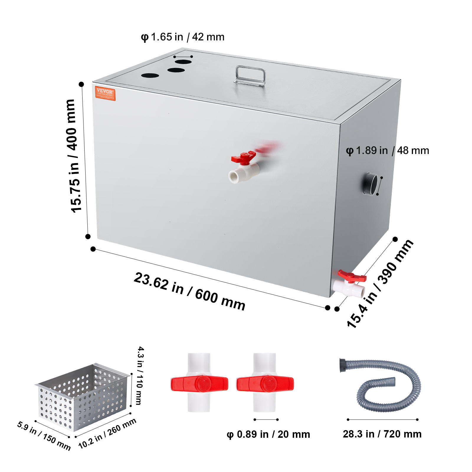 VEVOR Commercial Grease Trap, 40 LBS Grease Interceptor, Top Inlet ...