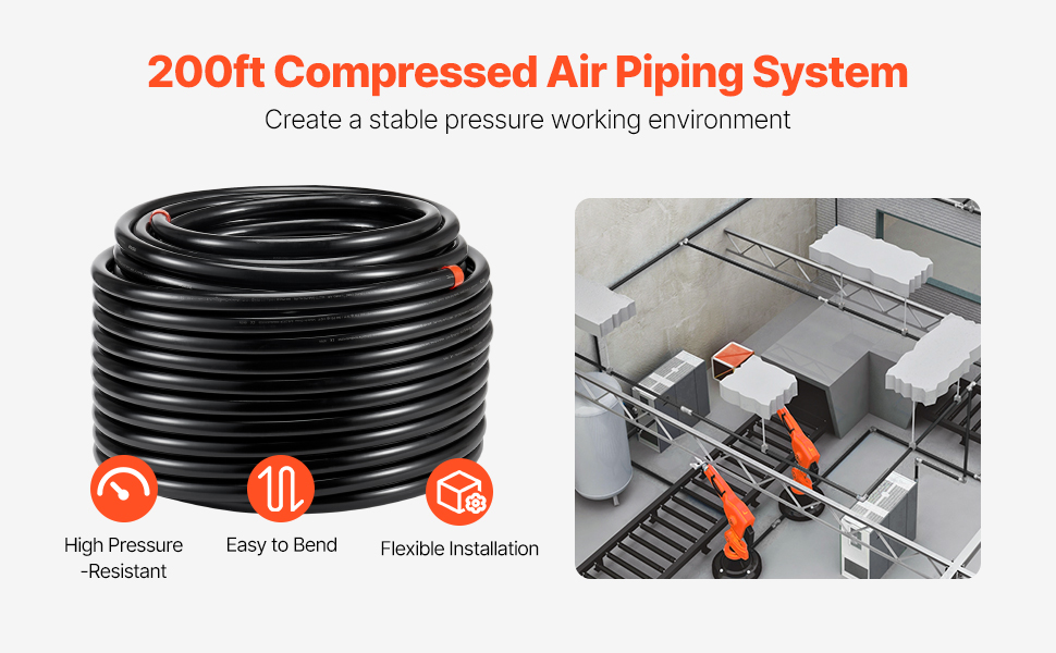 VEVOR Air Compressor Line Kit 3/4'' x 200FT PU Air Compressor Line ...