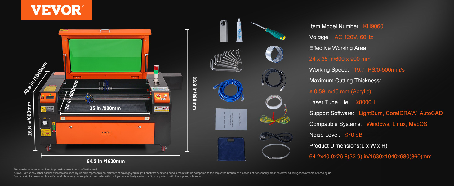 VEVOR 100W CO2 Laser Engraver, 24 x 35 in, 19.7 IPS Laser Cutter ...