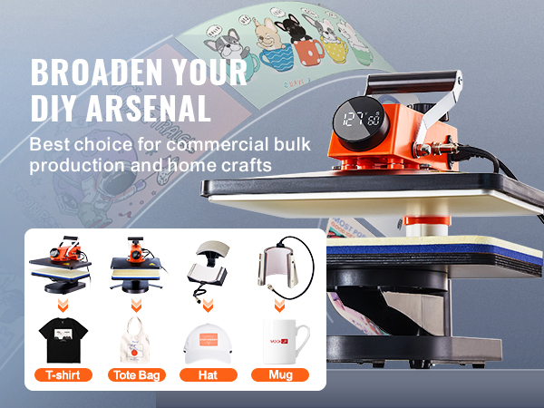 VEVOR Heat Press Machine - 6 in 1 Heat Press Sublimation Machine for DIY T-Shirts/Hats/Mugs/Heat ...