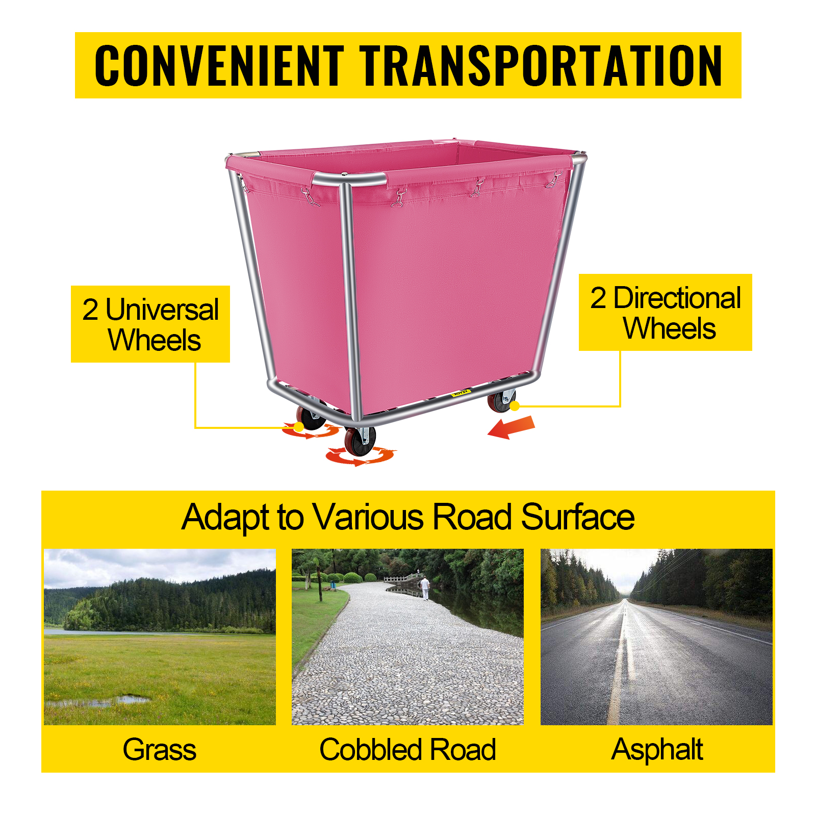 VEVOR Basket Truck, 6 Bushel Steel Canvas Laundry Basket, 3" Diameter ...