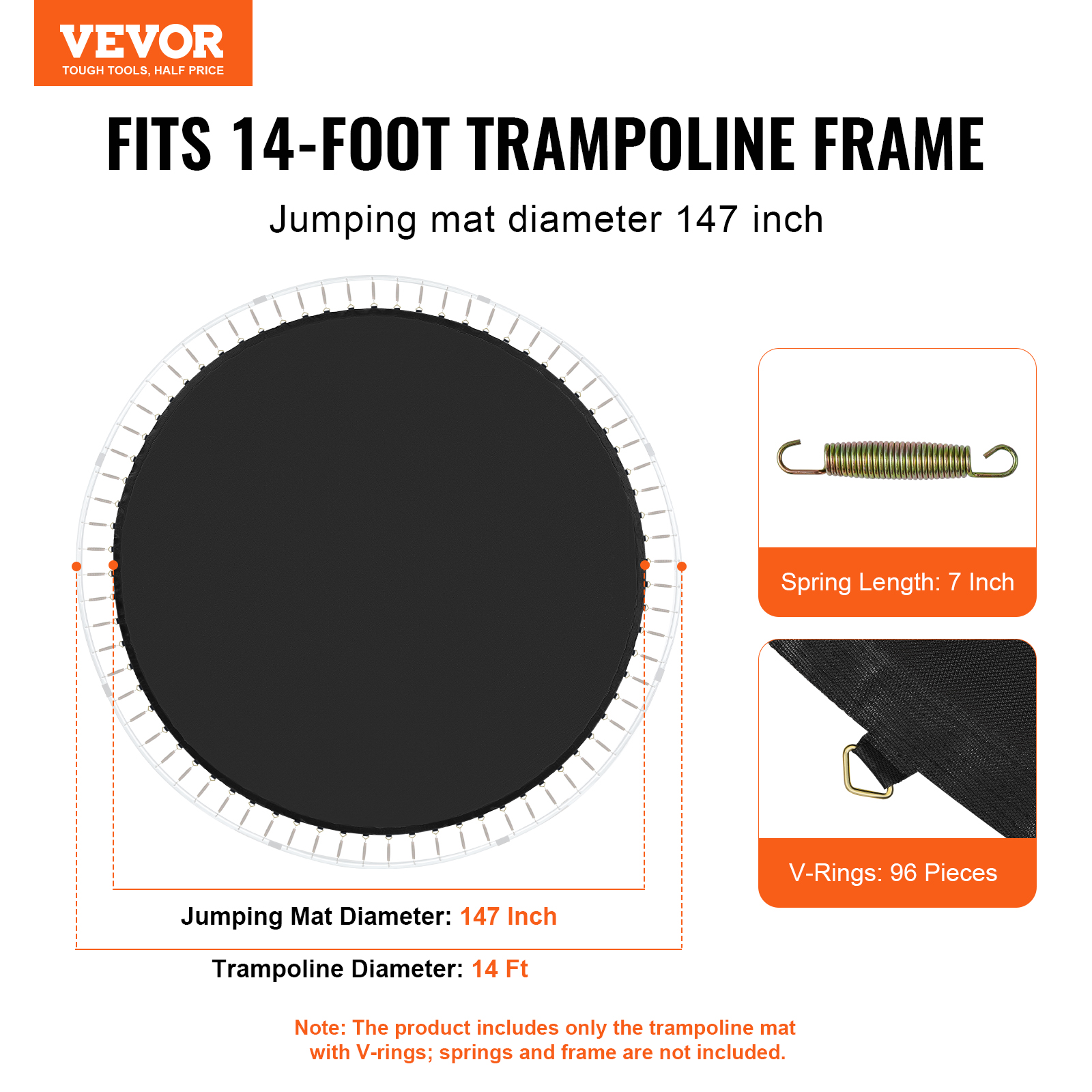 VEVOR Replacement Trampoline Mat Fits 12'-15' Frame 72V-96V-Rings 5.5 ...