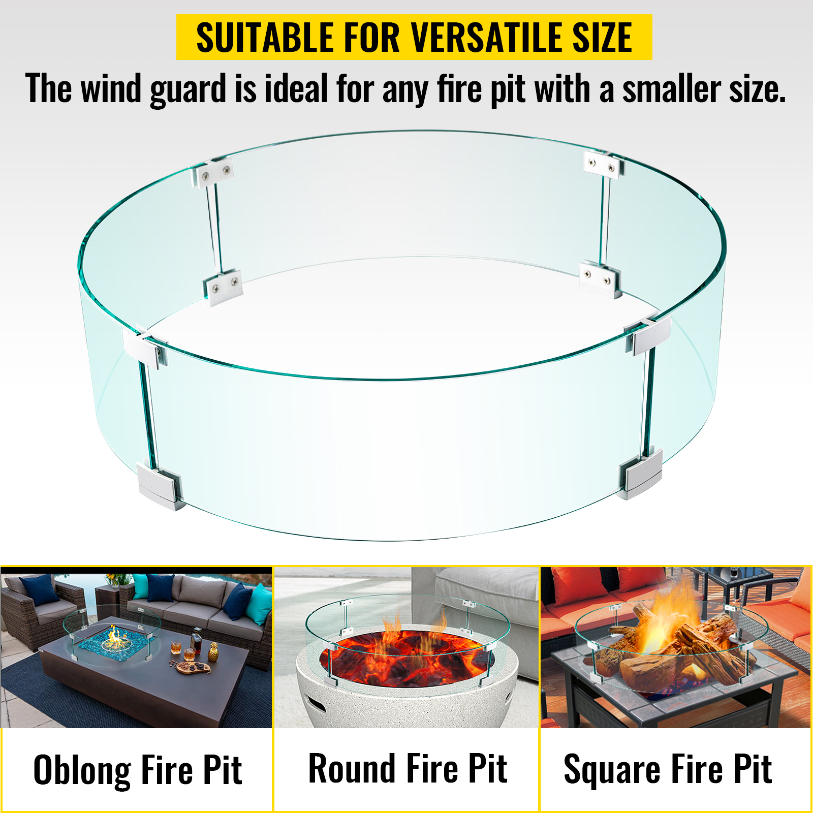 VEVOR Fire Pit Wind Guard, 24 x 24 x 6 inch Glass Flame Guard, Round ...