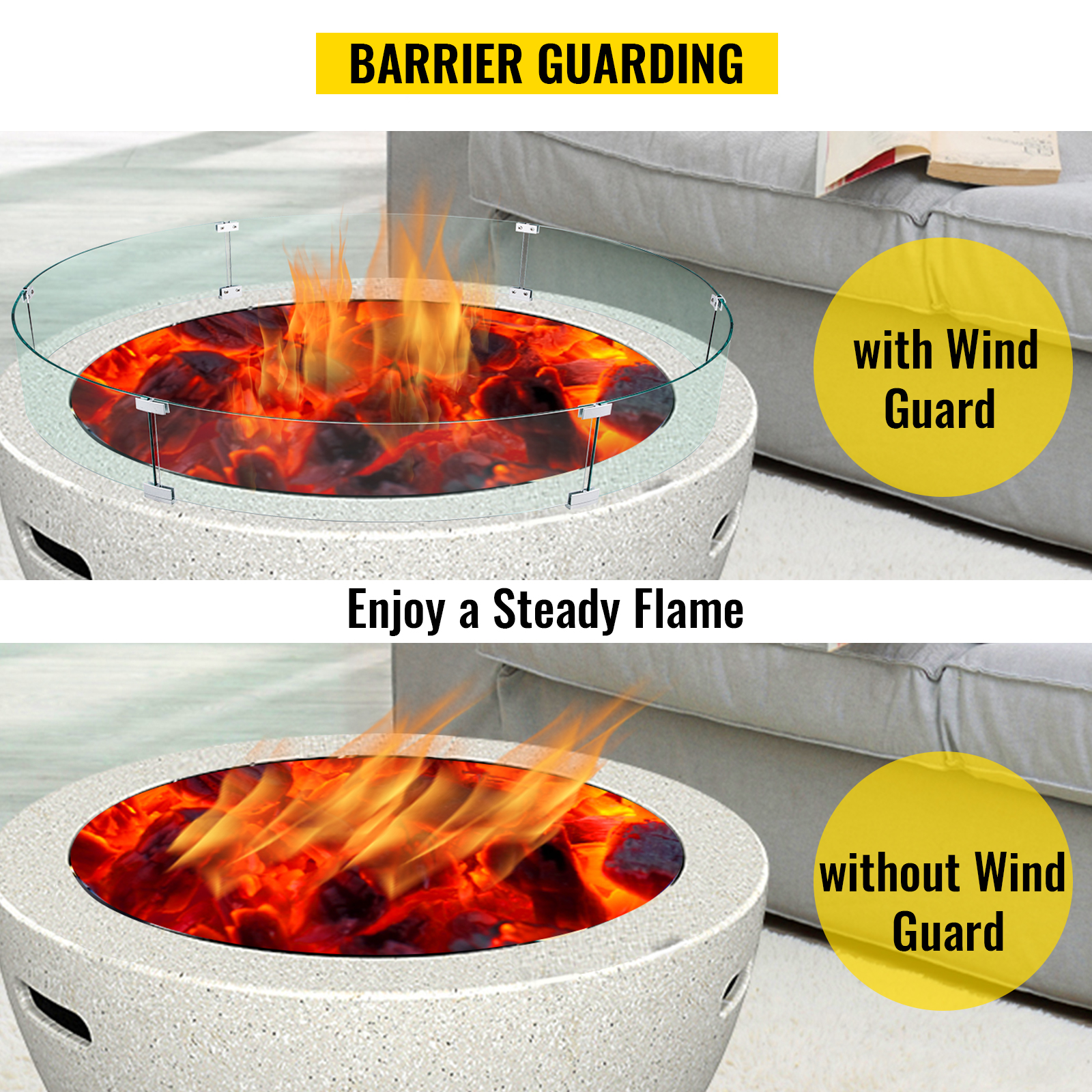 VEVOR Fire Pit Wind Guard, 47 x 47 x 8 Inch Glass Flame Guard, Round ...