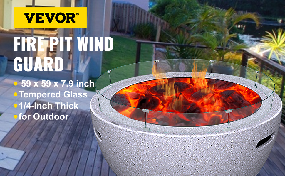 VEVOR Fire Pit Wind Guard, 59 x 59 x 7.9 inches Glass Flame Guard ...