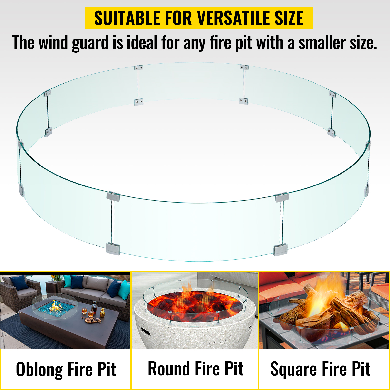 VEVOR Fire Pit Wind Guard, 59 x 59 x 7.9 inches Glass Flame Guard ...