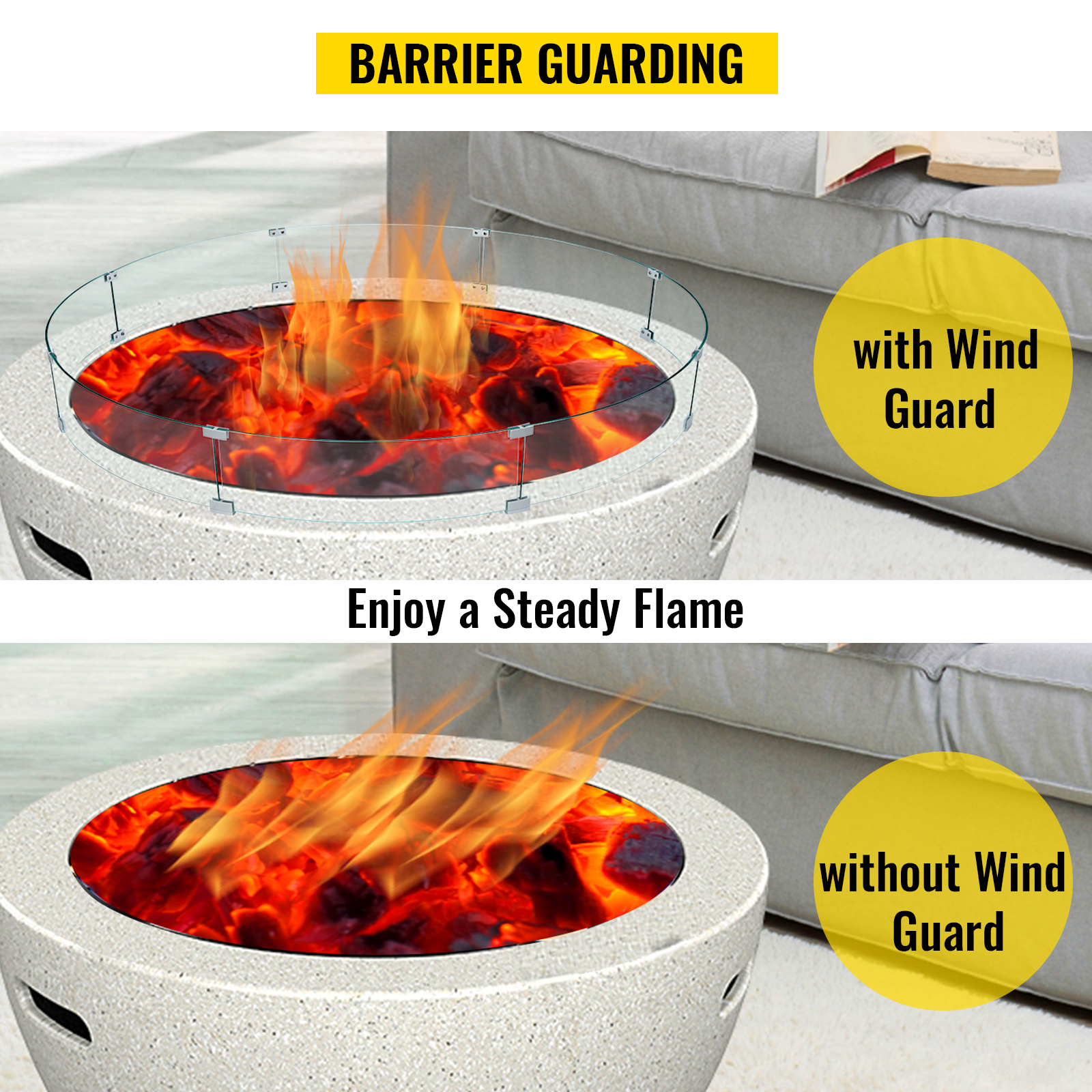 VEVOR Fire Pit Wind Guard, 59 x 59 x 7.9 inches Glass Flame Guard ...