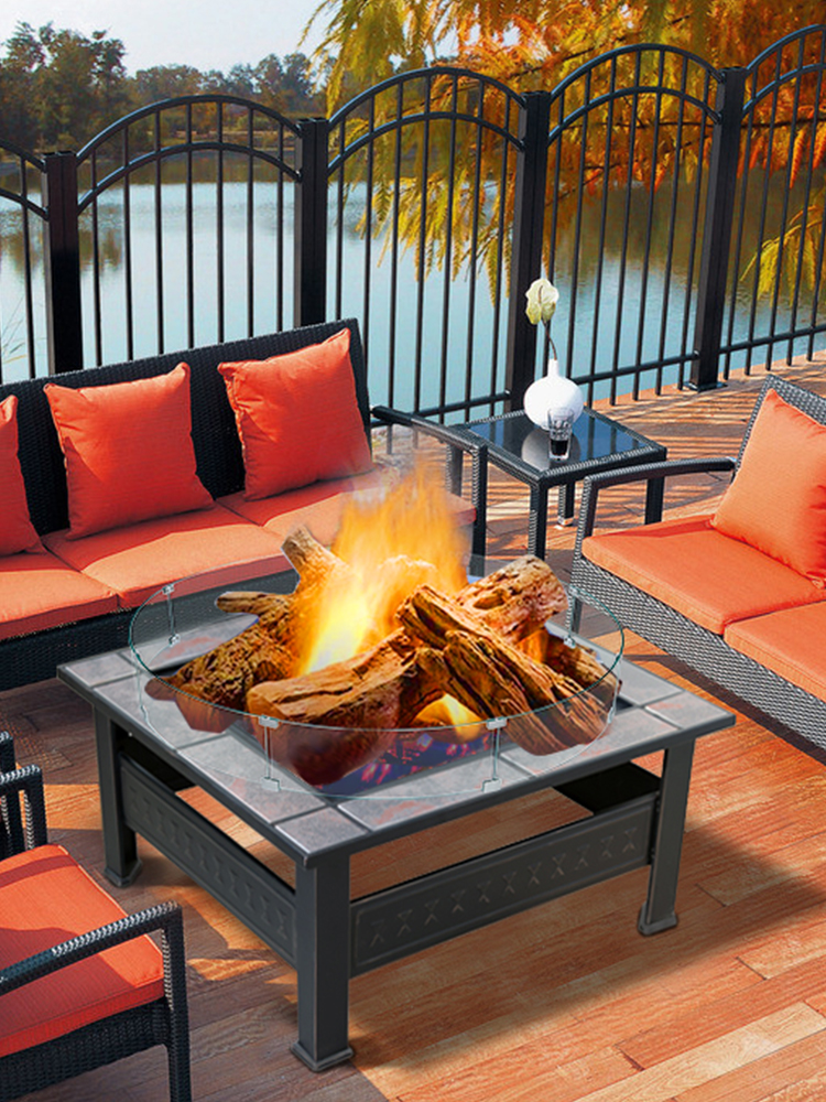 VEVOR Fire Pit Wind Guard, 59 x 59 x 7.9 inches Glass Flame Guard ...