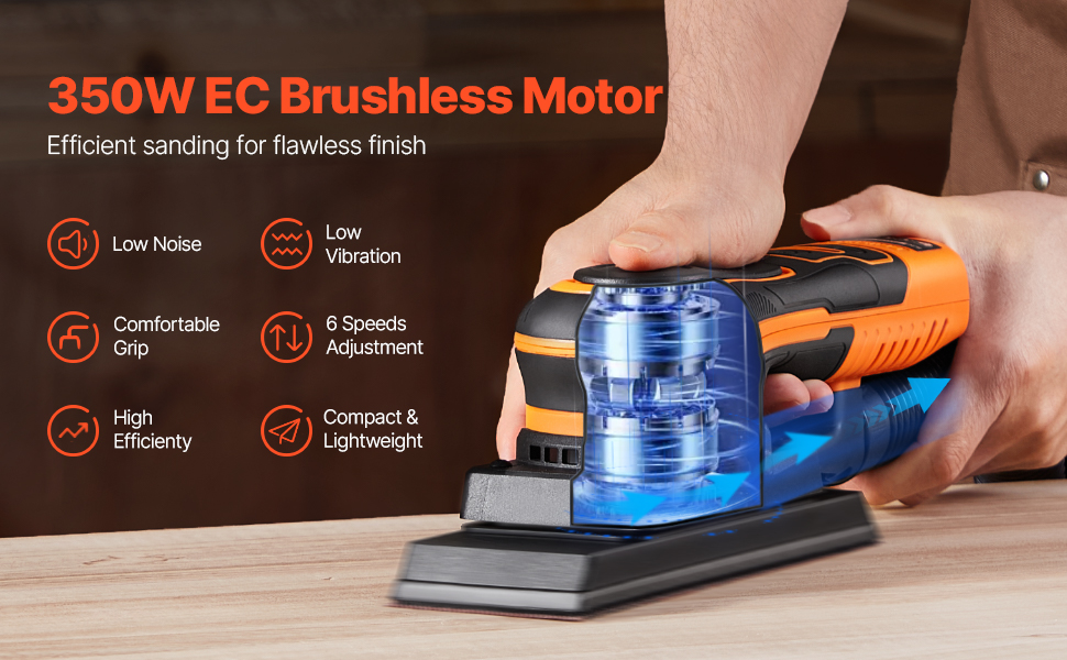 3/8 Sheet Sander 350W 6 Speeds Brushless Finishing Sander for ...