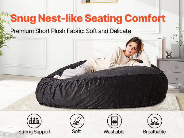 Round Bean Bag Chair with Removable & Washable Cover for Adult Giant ...