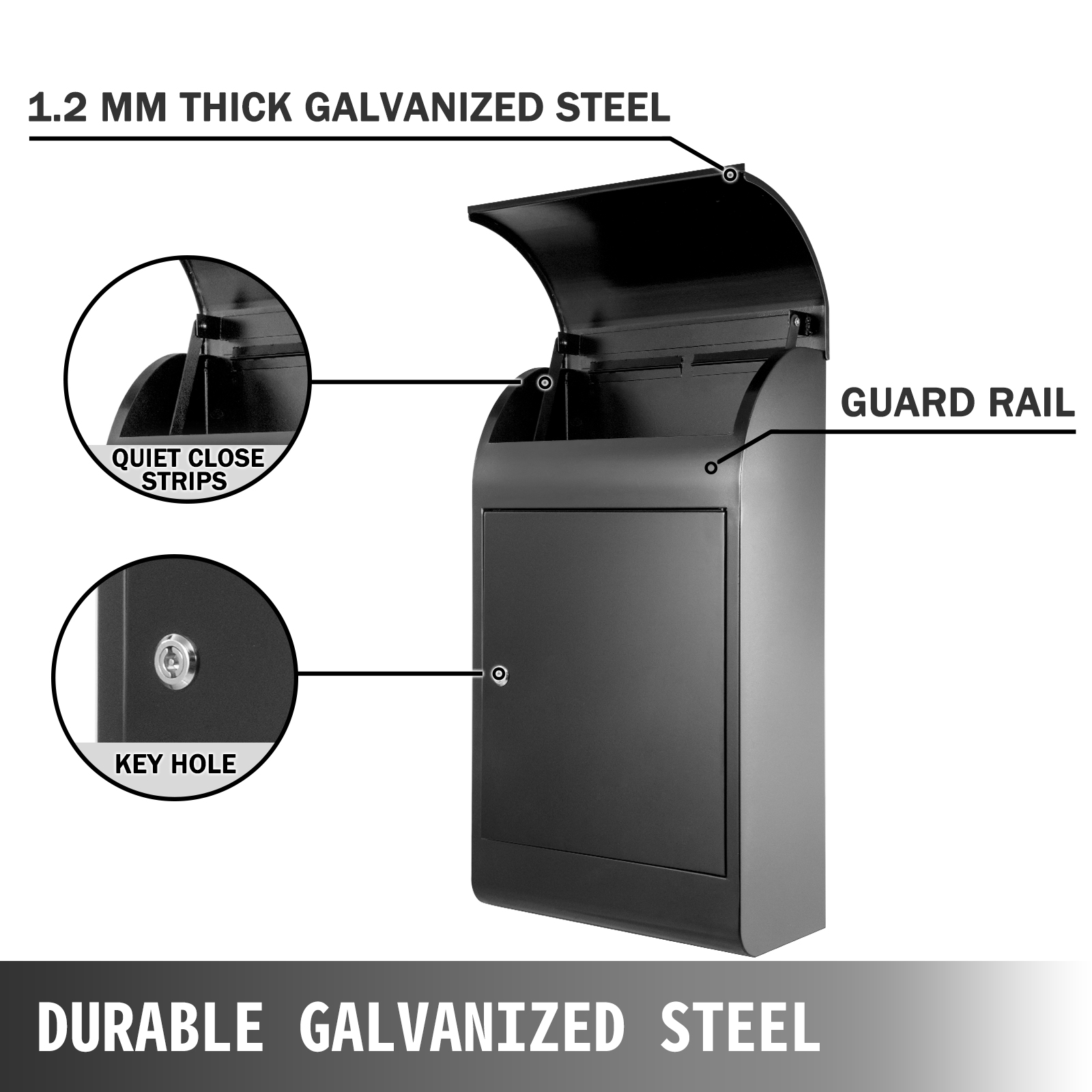 Wall Mount Mailbox Drop Box Steel Extra Large Mailbox With Lock and Key ...