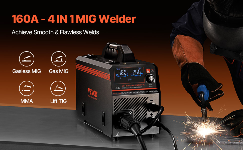 MIG Welder 160Amp Welding Machine 4-in-1 Gas MIG/Flux Core MIG/Stick ...