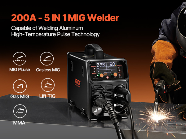 Pro MIG Welder 200A Pluse Mig Welding Machine 5-in-1 Synergic Welder ...