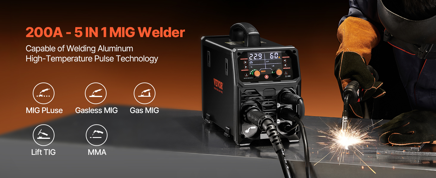Pro MIG Welder 200A Pluse Mig Welding Machine 5-in-1 Synergic Welder ...