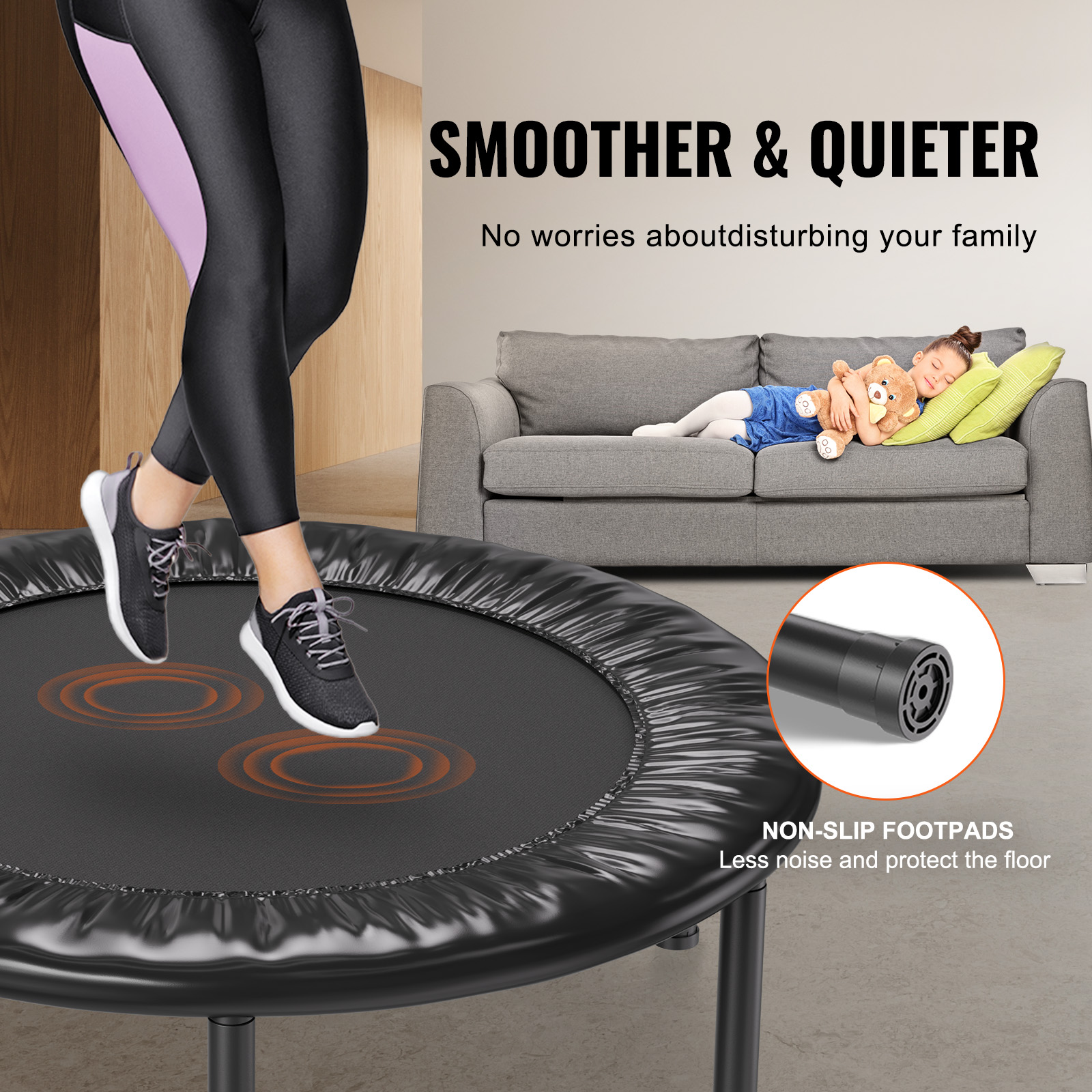 36 - 54.5" Foldable Mini Fitness Trampoline Adults Exercise Rebounder ...