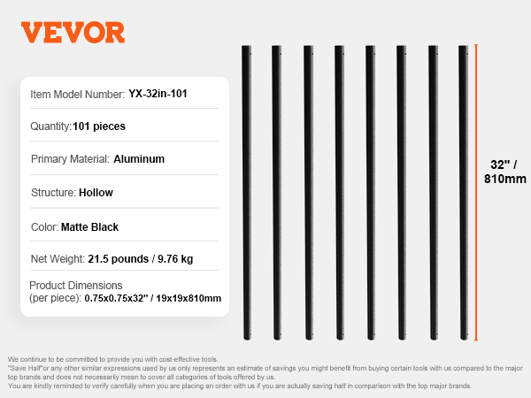 VEVOR Staircase Metal Balusters, 3/4'' Round x 32'' Long Aluminum ...