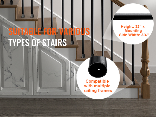 VEVOR Staircase Metal Balusters, 3/4'' Round x 32'' Long Aluminum ...