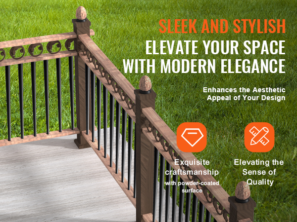 VEVOR Staircase Metal Balusters, 3/4'' Round x 32'' Long Aluminum ...