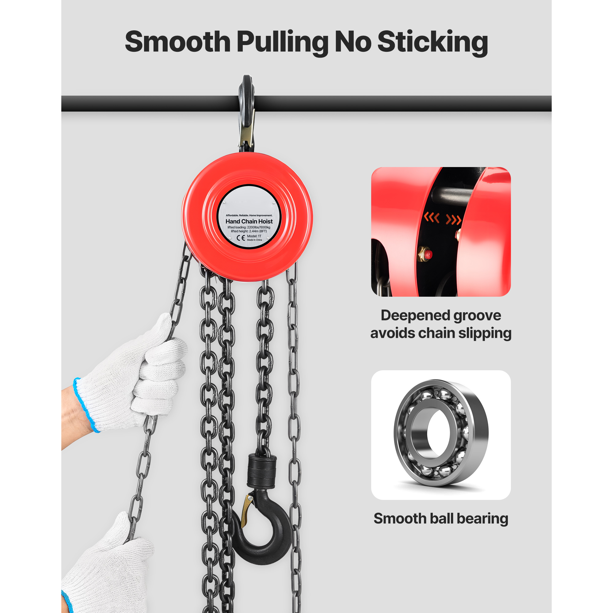 Mophorn Manual Hand Chain Hoist, 1 Ton Load Capacity, Chain Block with ...