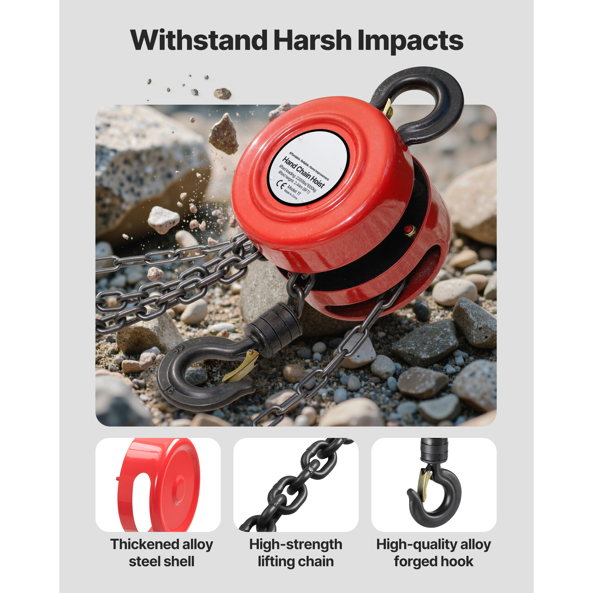 Mophorn Manual Hand Chain Hoist, 1 Ton Load Capacity, Chain Block with ...