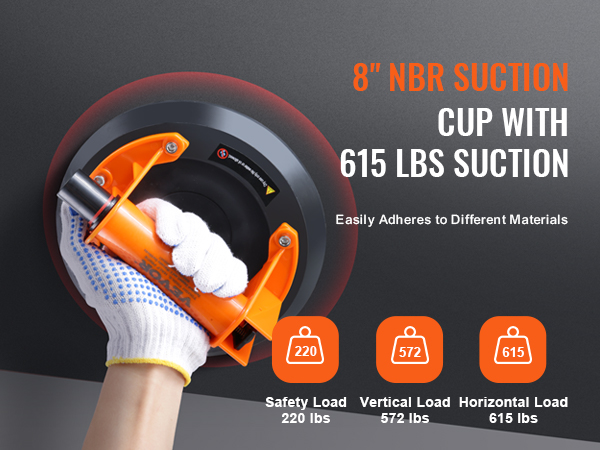 VEVOR Glass Suction Cup, 8" 615 lbs Load Capacity, Vacuum Suction Cup ...