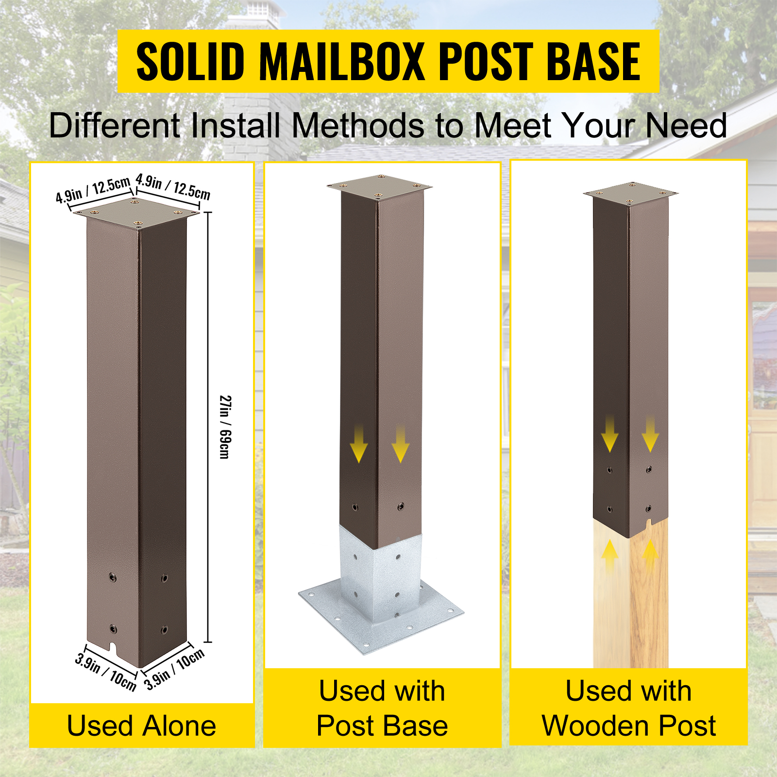 VEVOR Mailbox Post, 27" High Mailbox Stand, Bronze Powder-Coated Mail ...