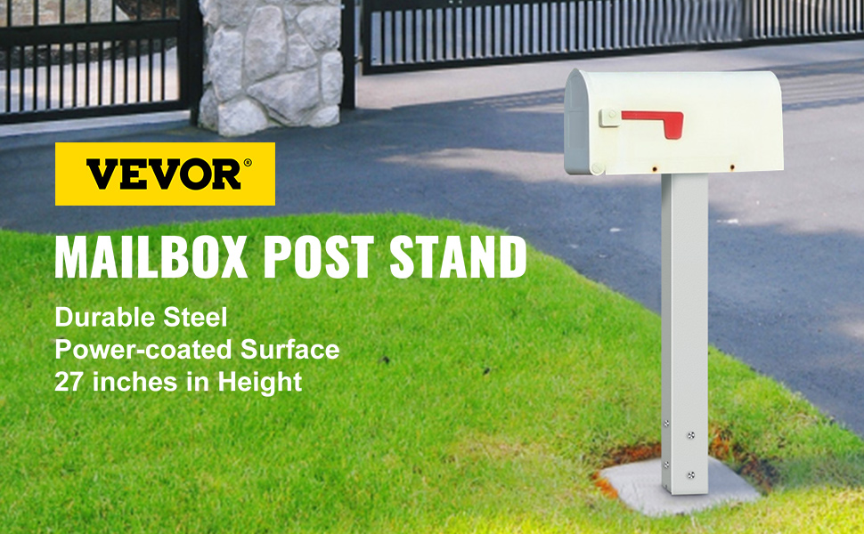 VEVOR Mailbox Post, 27" High Mailbox Stand, White Powder-Coated Mail ...