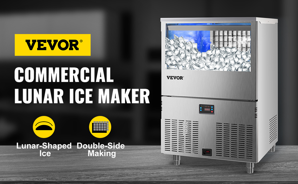 VEVOR 110V Commercial Ice Maker 220LBS/24H with 110LBS Bin, Lunar Shape ...