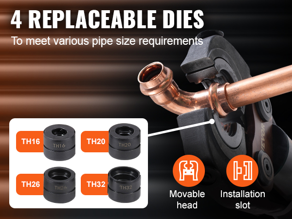 VEVOR Copper Tube Fittings Crimping Tool with TH16/20/26/32 Jaws 360 ...