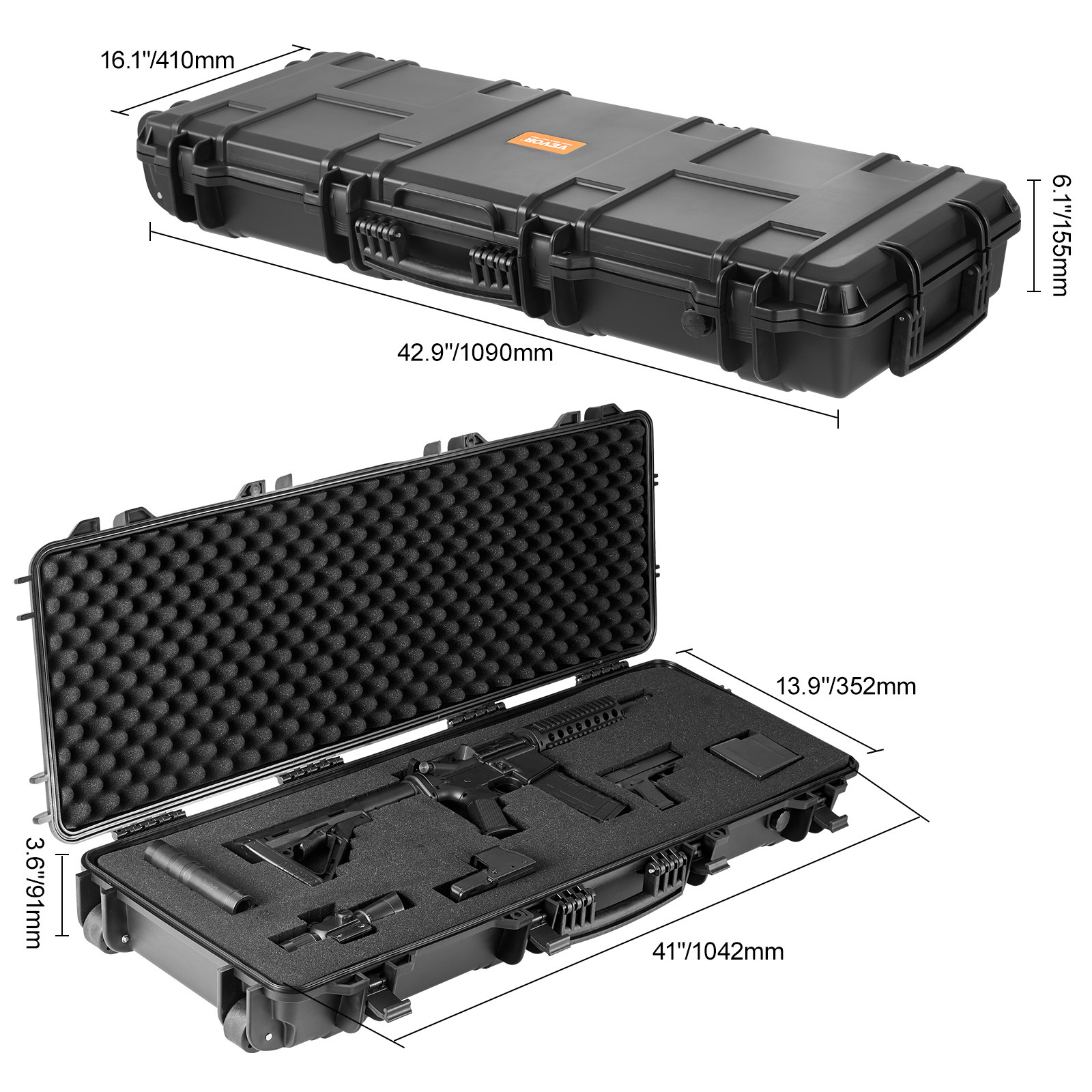 VEVOR Rifle Case, Rifle Hard Case with 3 Layers Fully-protective Foams ...