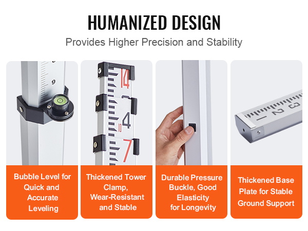 VEVOR Measuring Rod 14-Feet/10ths 6 Sections Telescopic Grade Rod 1/10 ...