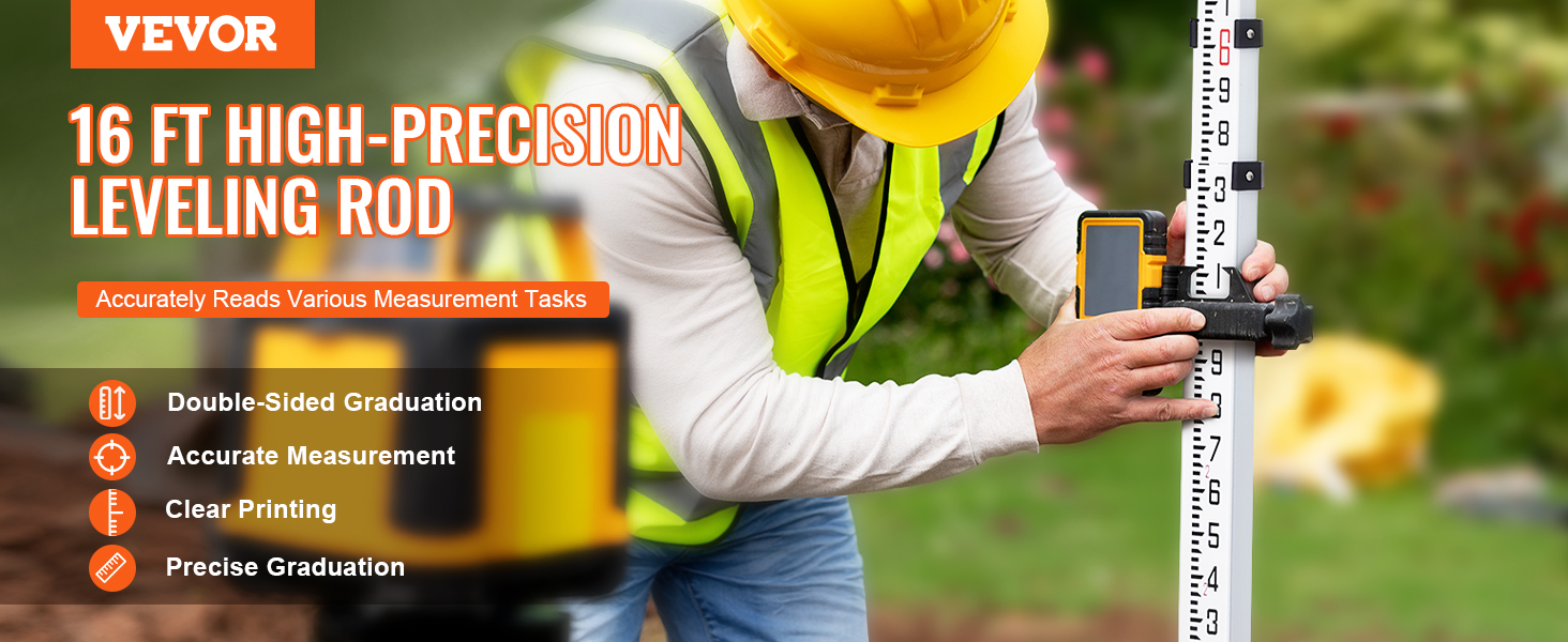 VEVOR Measuring Rod 16-Feet/10ths 4 Sections Telescopic Grade Rod 1 ...