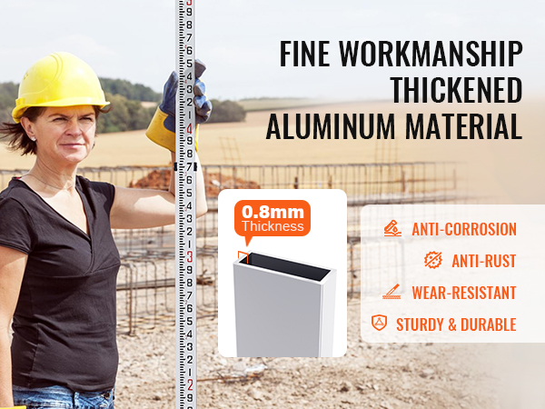 VEVOR Measuring Rod 16-Feet/10ths 4 Sections Telescopic Grade Rod 1 ...