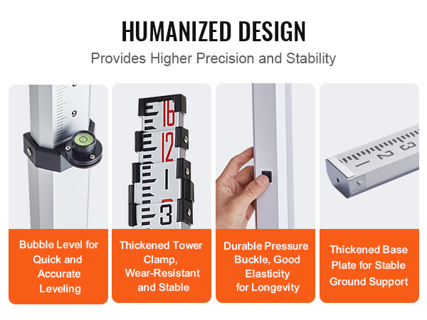 VEVOR Measuring Rod 16-Feet/10ths 4 Sections Telescopic Grade Rod 1 ...