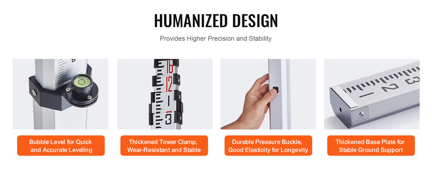 VEVOR Measuring Rod 16-Feet/10ths 4 Sections Telescopic Grade Rod 1 ...