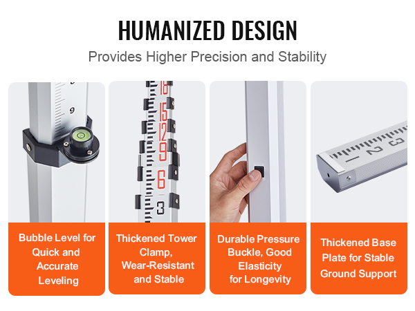 VEVOR Measuring Rod 18-Feet/10ths 6 Sections Telescopic Grade Rod 1 ...