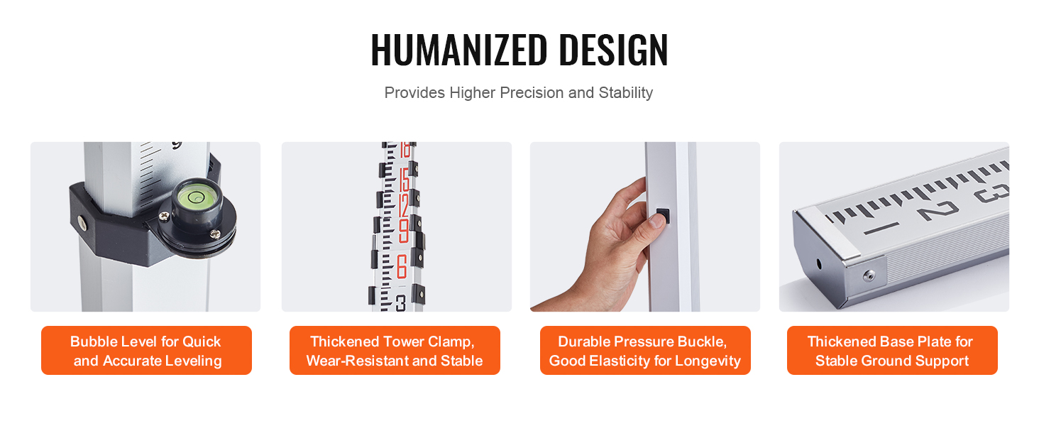 VEVOR Measuring Rod 18-Feet/10ths 6 Sections Telescopic Grade Rod 1 ...