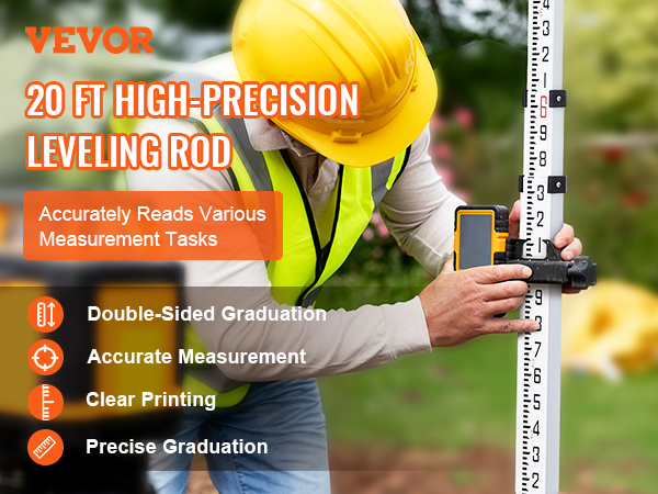 VEVOR Aluminum Grade Rod, 20-Feet/10ths 6 Sections Telescopic Measuring ...