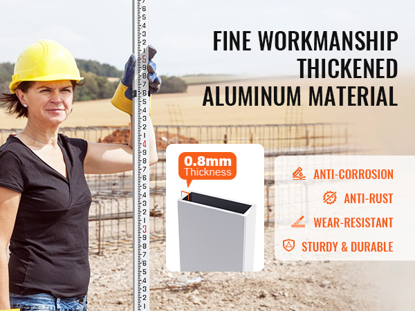 VEVOR Measuring Rod 25-Feet/10ths 6 Sections Telescopic Grade Rod 1 ...