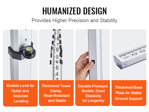 VEVOR Aluminum Grade Rod, 25-Feet/10ths 6 Sections Telescopic Measuring ...