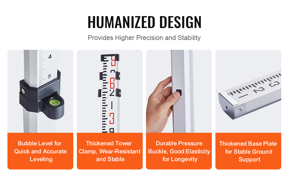 VEVOR Aluminum Grade Rod, 9-Feet/10ths 3 Sections Telescopic Measuring ...