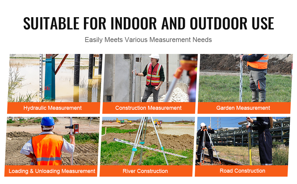 VEVOR Aluminum Grade Rod, 9-Feet/10ths 3 Sections Telescopic Measuring ...