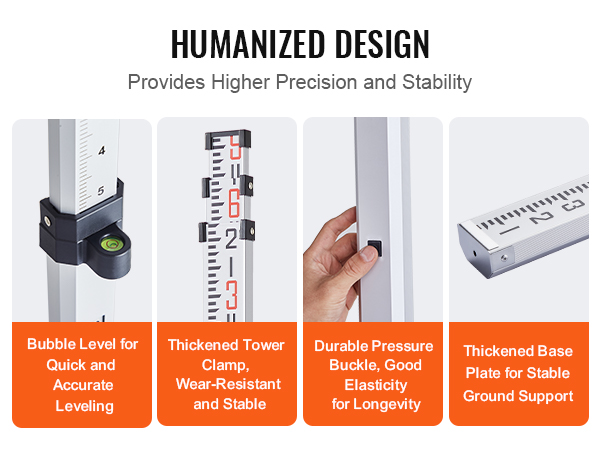 VEVOR Measuring Rod 9-Feet/8ths 3 Sections Telescopic Grade Rod 1/8in w ...