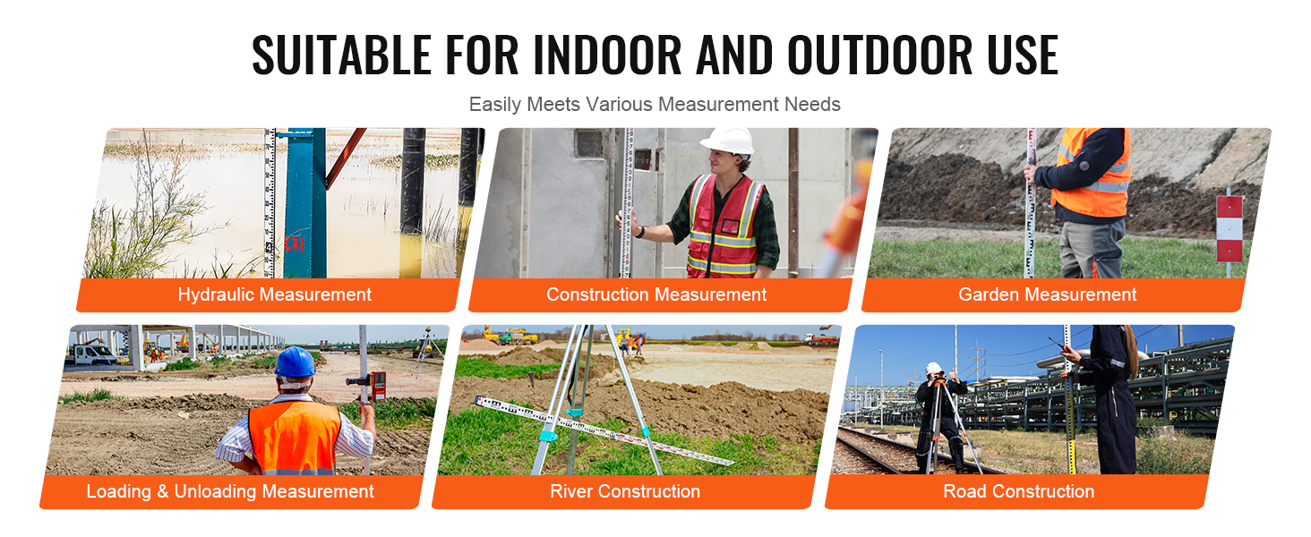 VEVOR Measuring Rod 9-Feet/8ths 3 Sections Telescopic Grade Rod 1/8in w ...