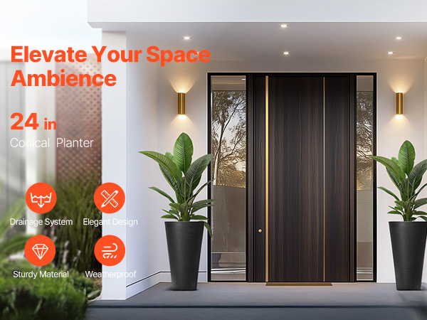 Tall Planter Set of 2 Round Tapered Plant Pots 24 in for Outdoor Indoor ...