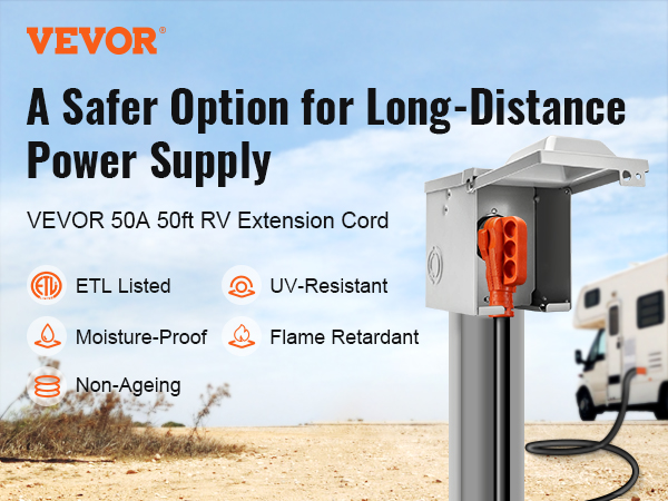 VEVOR 50 ft RV Extension Cord, 50 Amp, Heavy Duty STW RV Power Cord ...