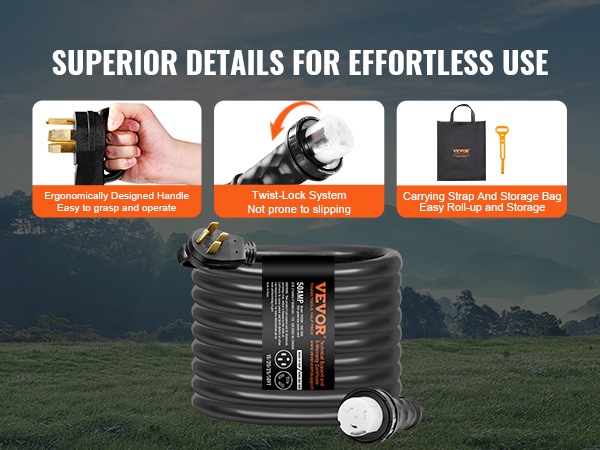 VEVOR 50 Amp Generator Cord and Power Inlet Box Kit, 50FT, NEMA 14-50P ...