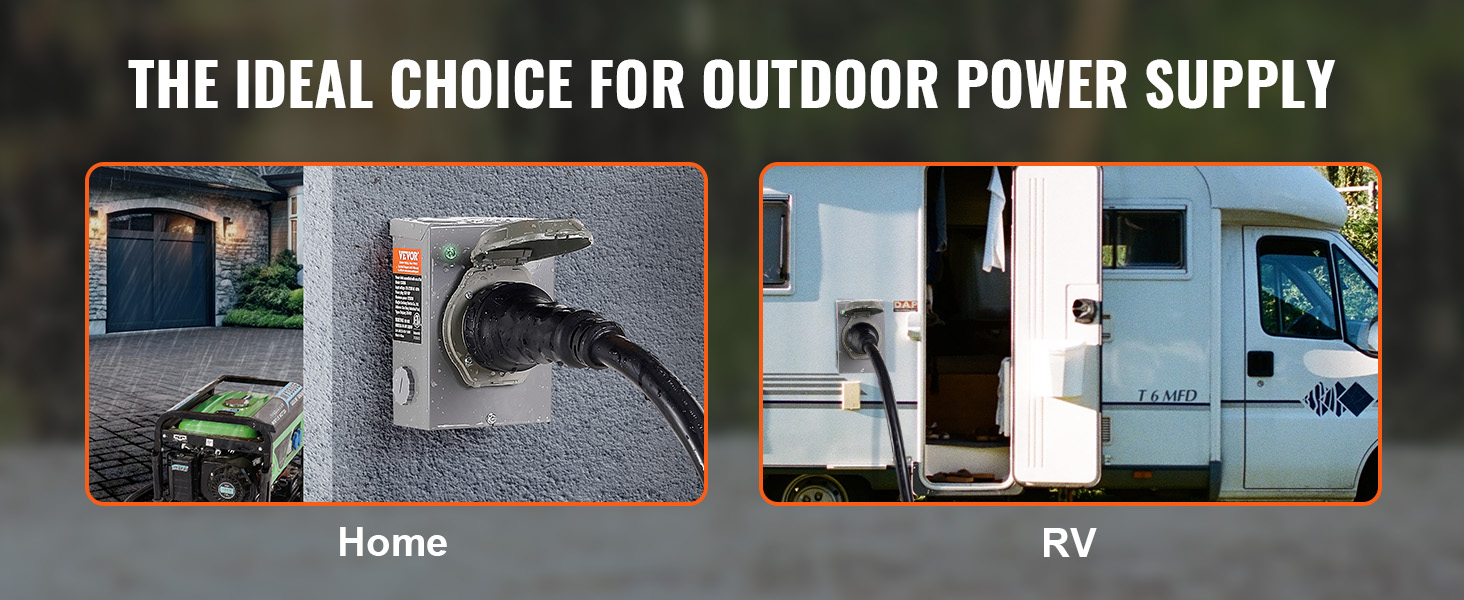 VEVOR 50 Amp Generator Cord and Power Inlet Box Kit, 50FT, NEMA 14-50P ...