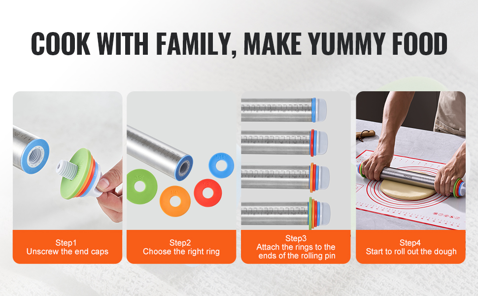 Adjustable Rolling Pin Stainless Steel with Thickness Rings and Baking ...