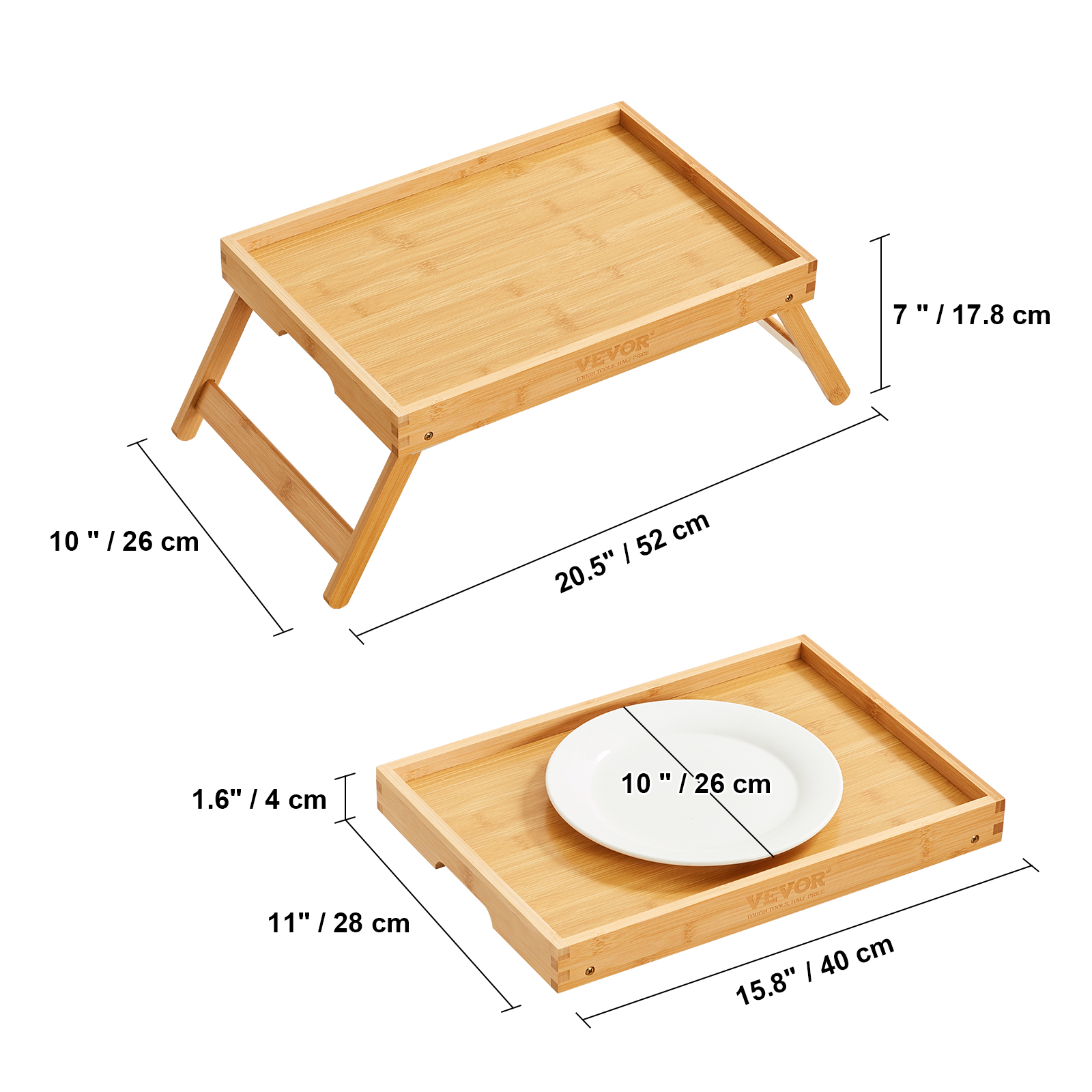 VEVOR 2-Pack Bed Tray Table with Foldable Legs, Bamboo Breakfast Tray for Sofa,Bed,Eating ...